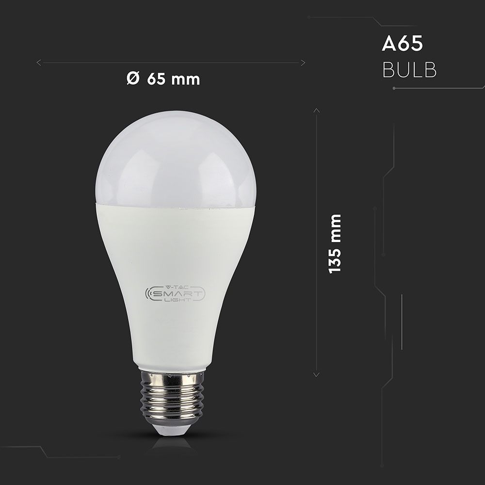 V-Tac 15w A65 Smart Bulb Rgb+Ww+Cw E27 – Smart Led Bulbs